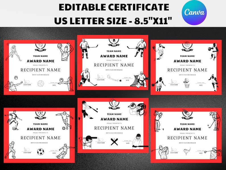 Editable Sports Award Certificate Template, Team Sports Player ...
