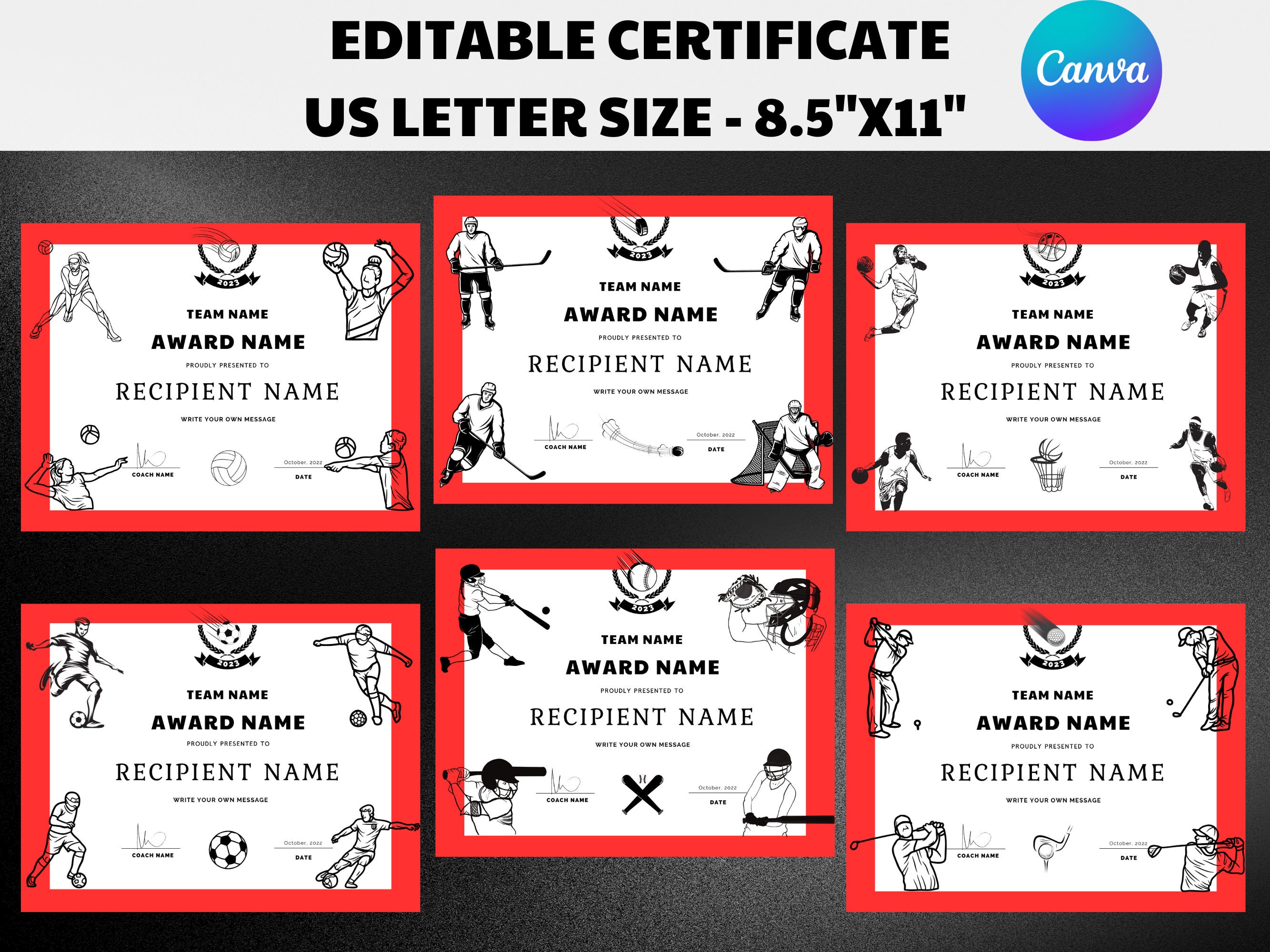 Editable Sports Award Certificate Template, Team Sports Player ...