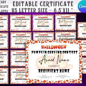 Editable Pumpkin Carving Contest Award Certificate Template, Halloween ...