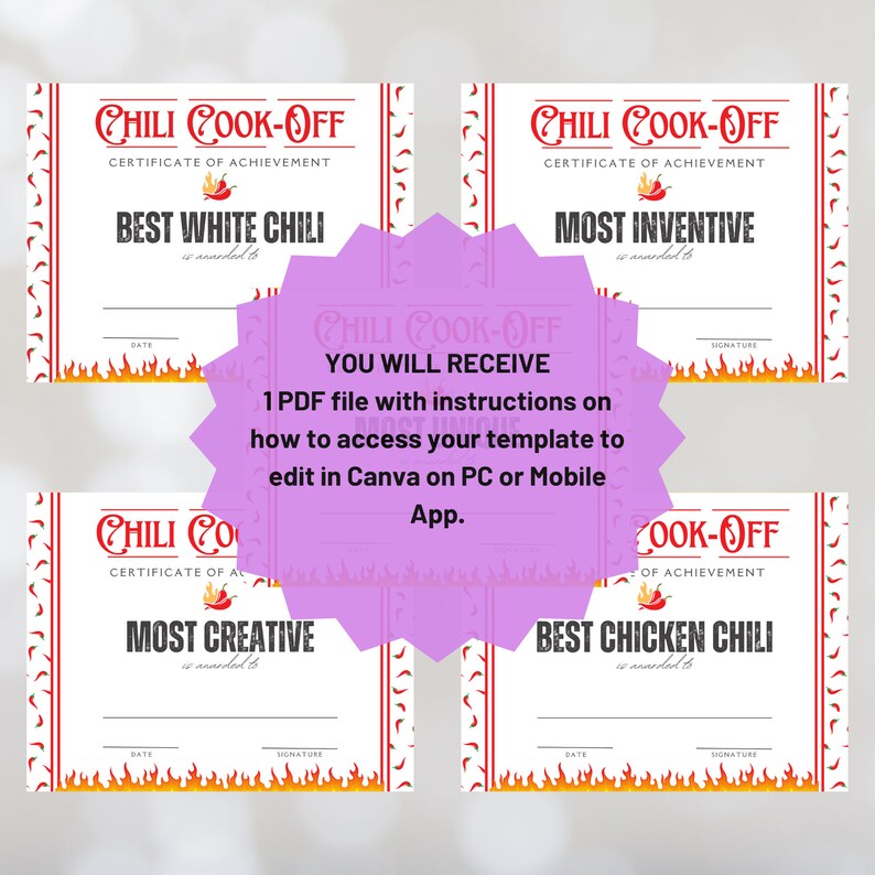 Editable Chili Cook off Award Certificate Template, Chili Contest ...