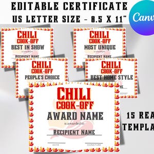 Editable Chili Cook off Award Certificate Template, Chili Contest ...