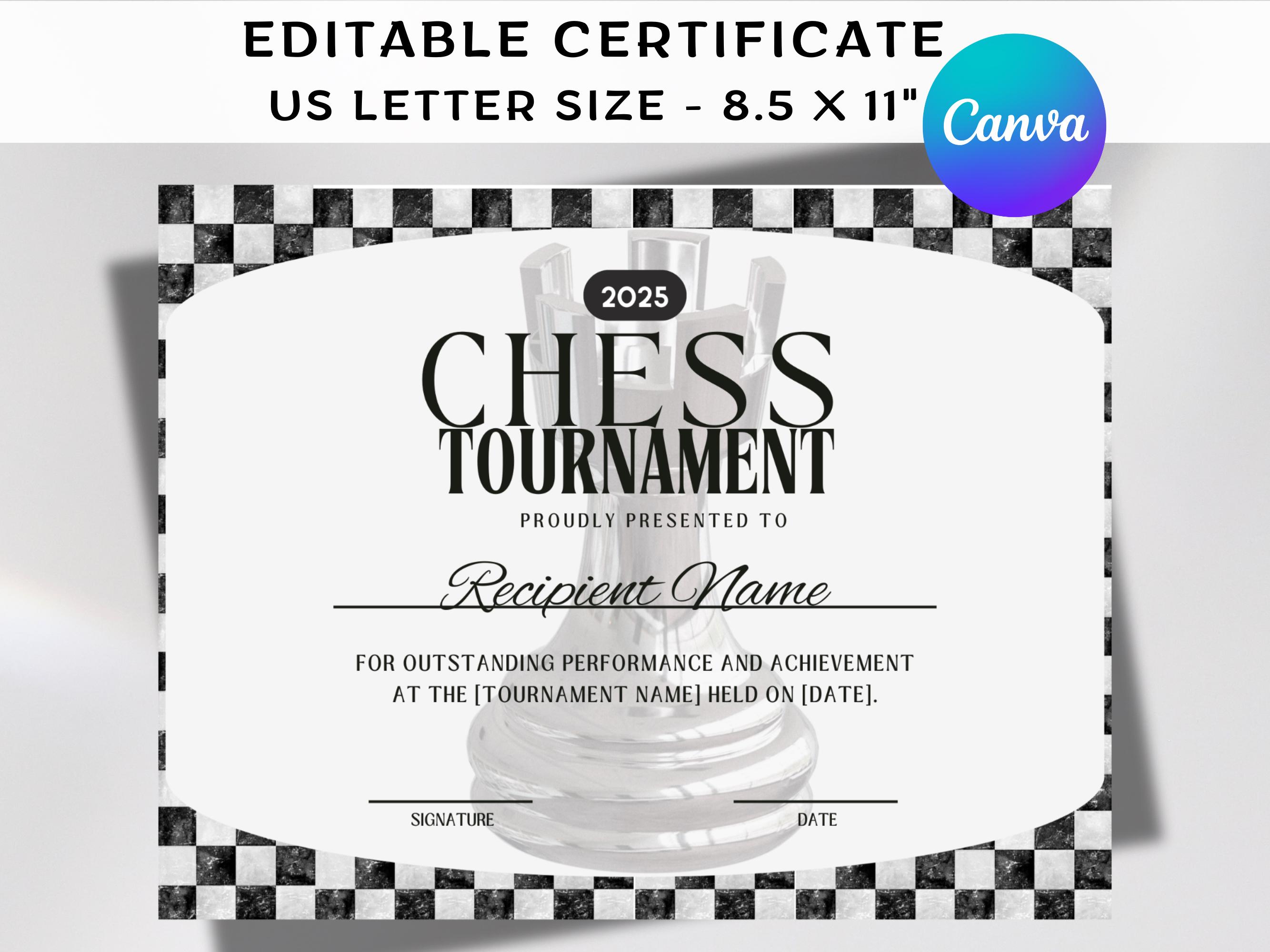 Editable Chess Tournament Award Certificate (PDF) - Etsy