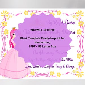 Personalized Princess Award Certificate, Royal Party Printable (PDF) - Etsy