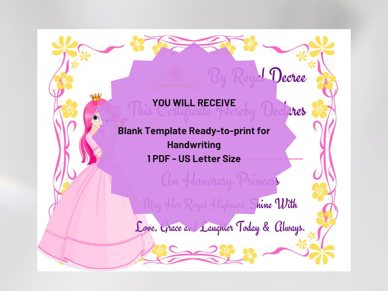 Princess Certificate Printable, Royal Princess Award, Personalize Your ...