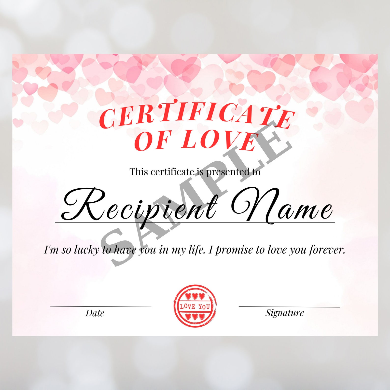 Editable Certificate of Love, Declaration of Love Appreciation Award ...