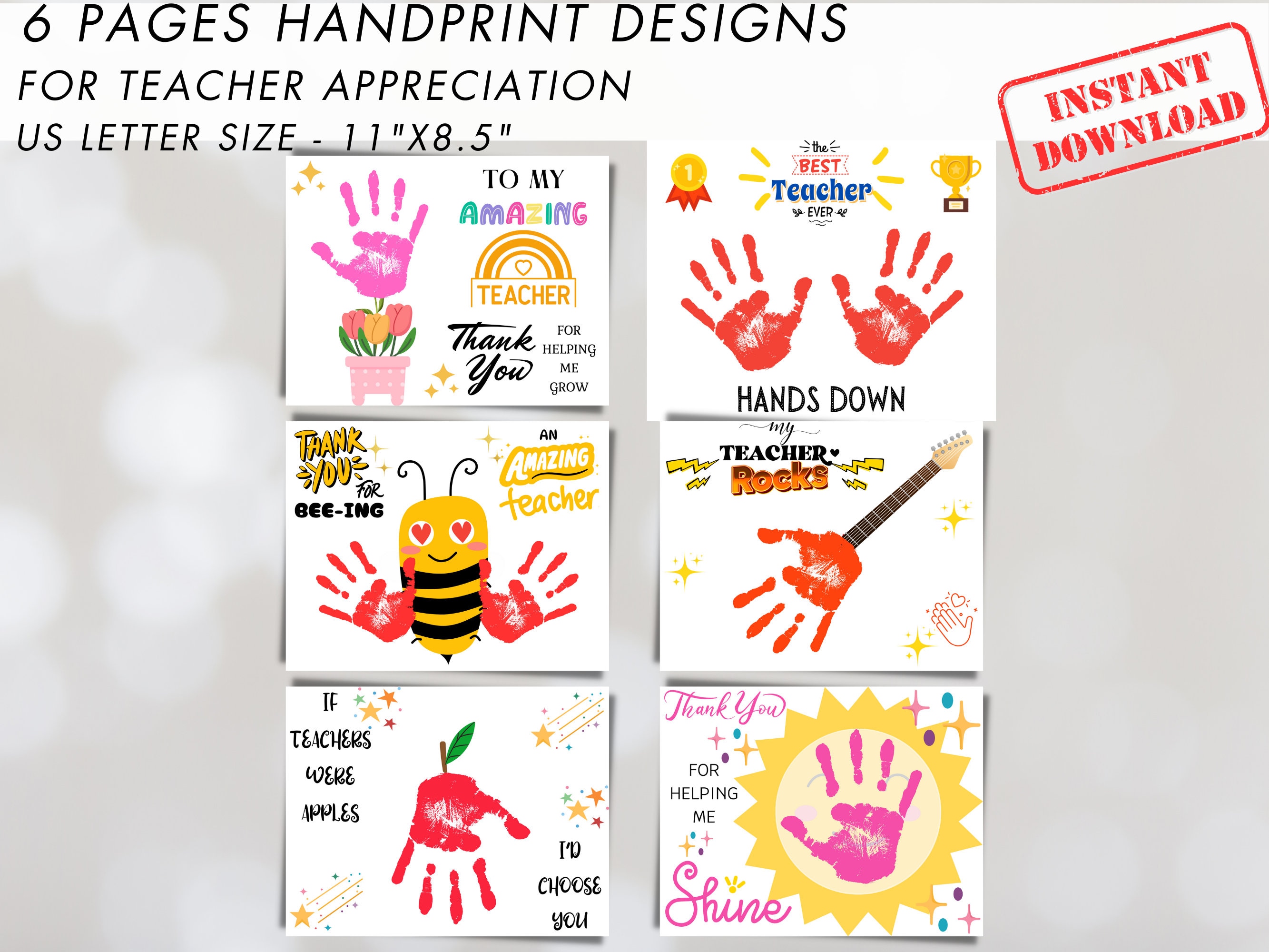 Teacher Appreciation Handprint Art Craft, DIY Gift Printable End of ...
