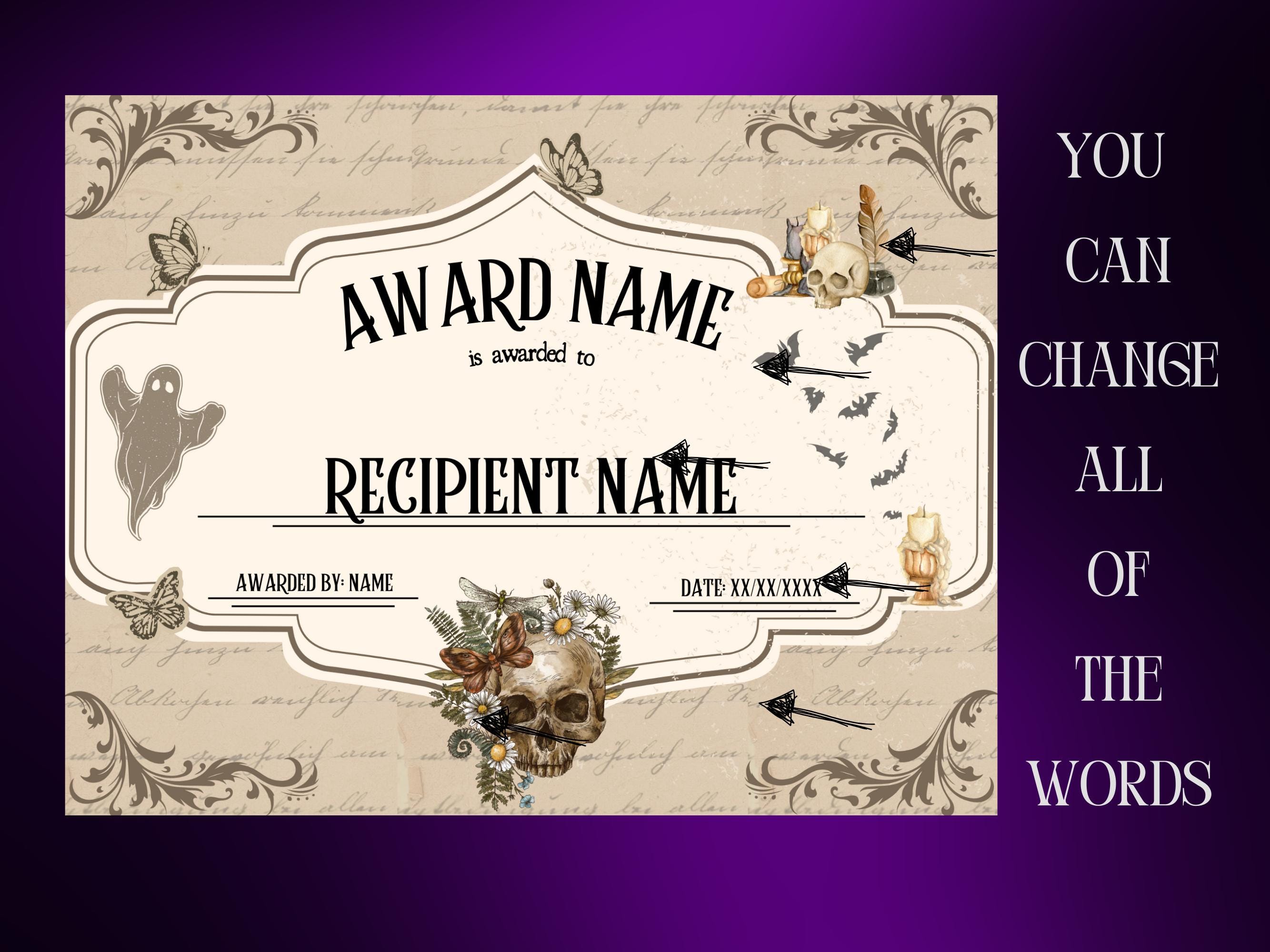 Editable Retro Halloween Costume Award Certificate, Vintage Costume ...