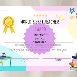 Teacher Appreciation Award Custom Certificate Template | Worlds Best ...