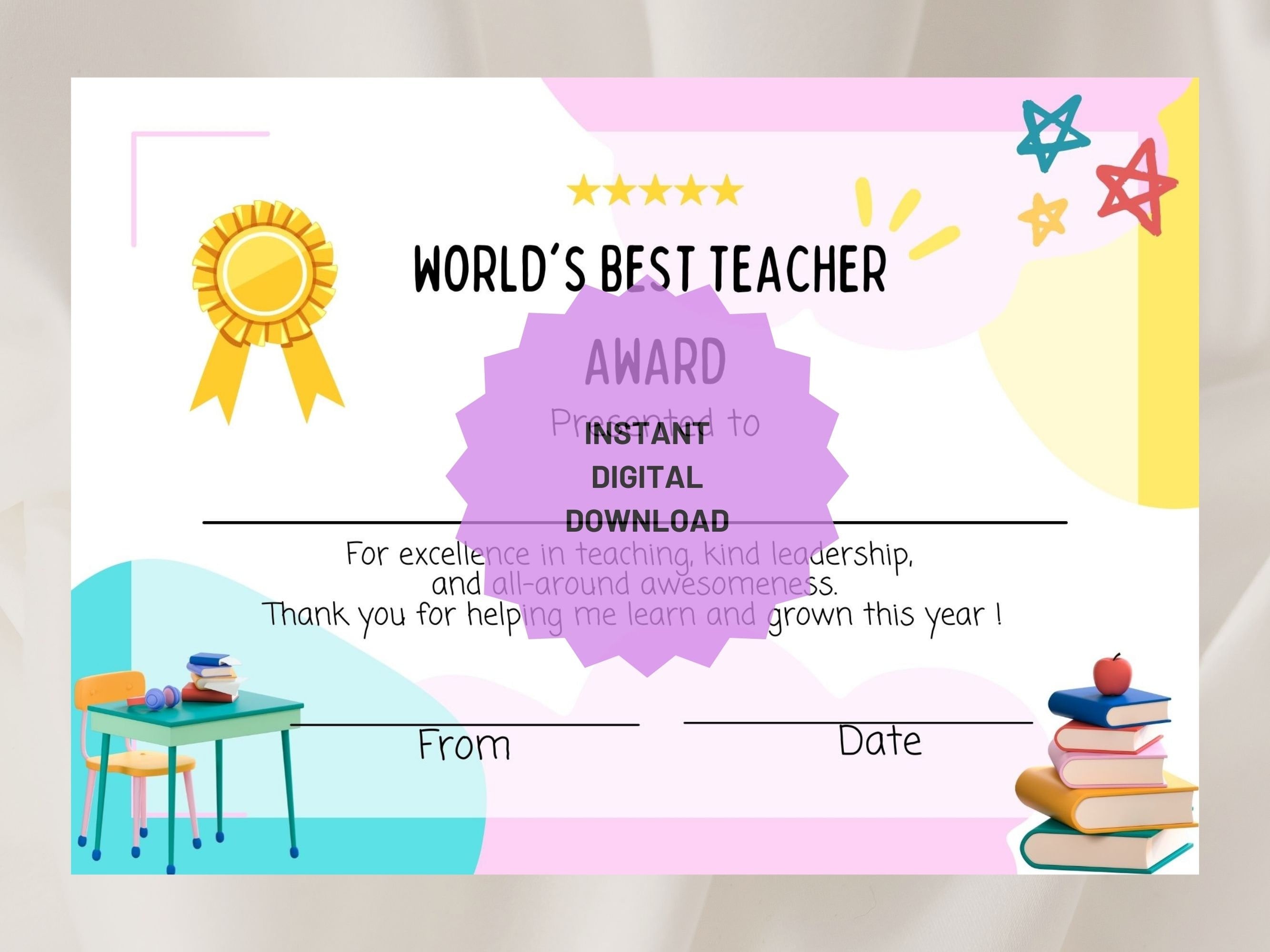 Teacher Appreciation Award Custom Certificate Template | Worlds Best ...