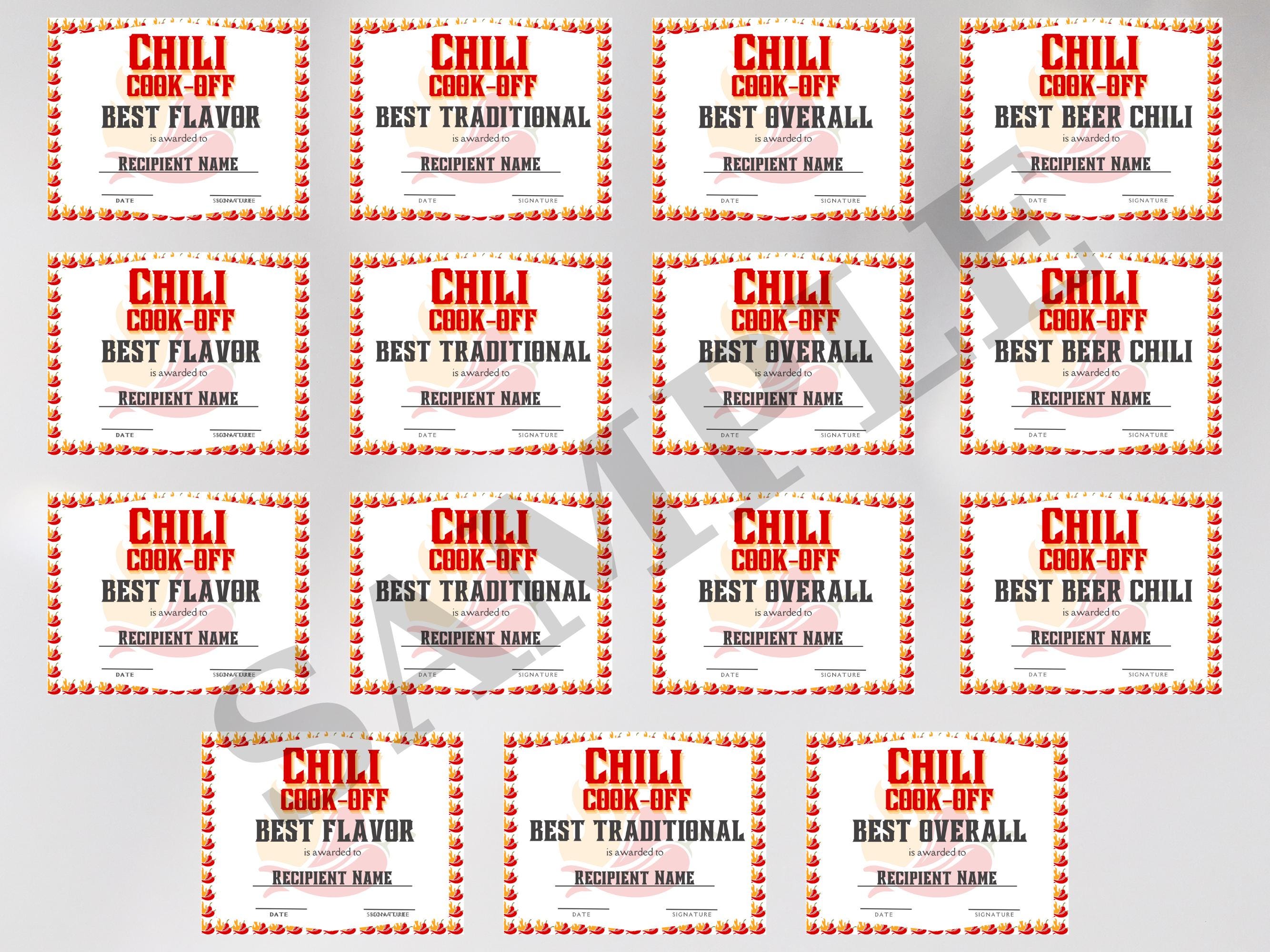 Editable Chili Cook off Award Certificate Template, Chili Contest ...