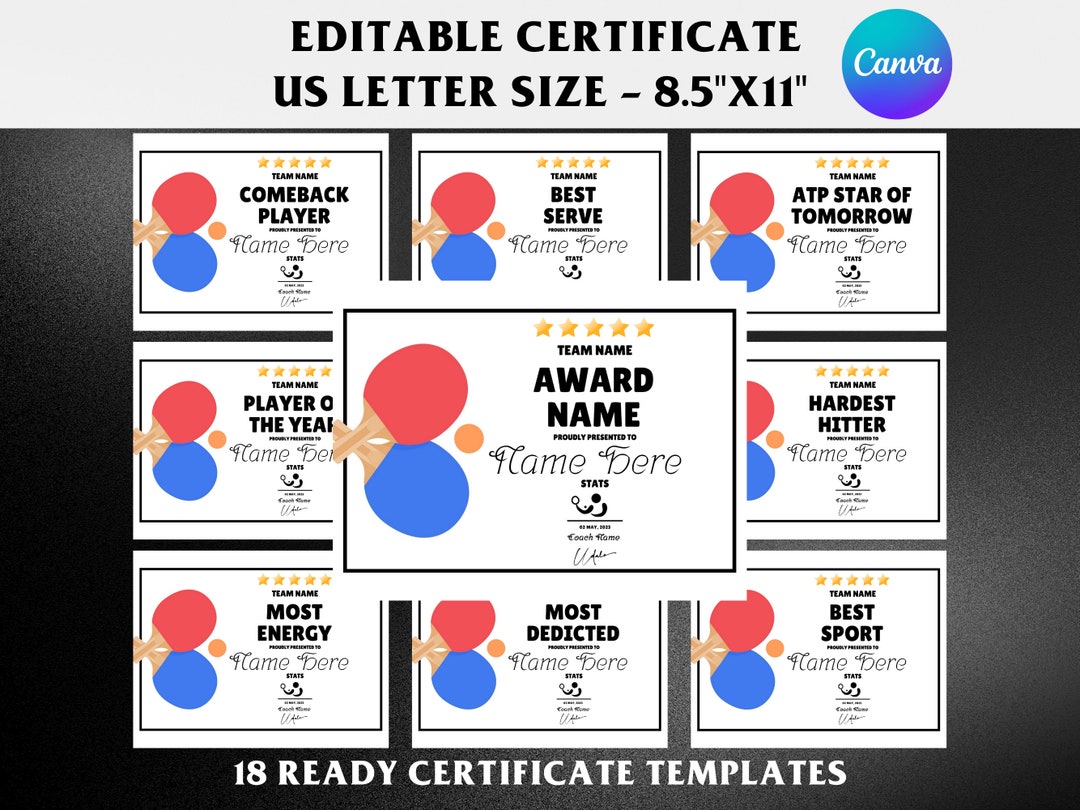 Table Tennis Award Certificate Editable, Customizable Sports ...