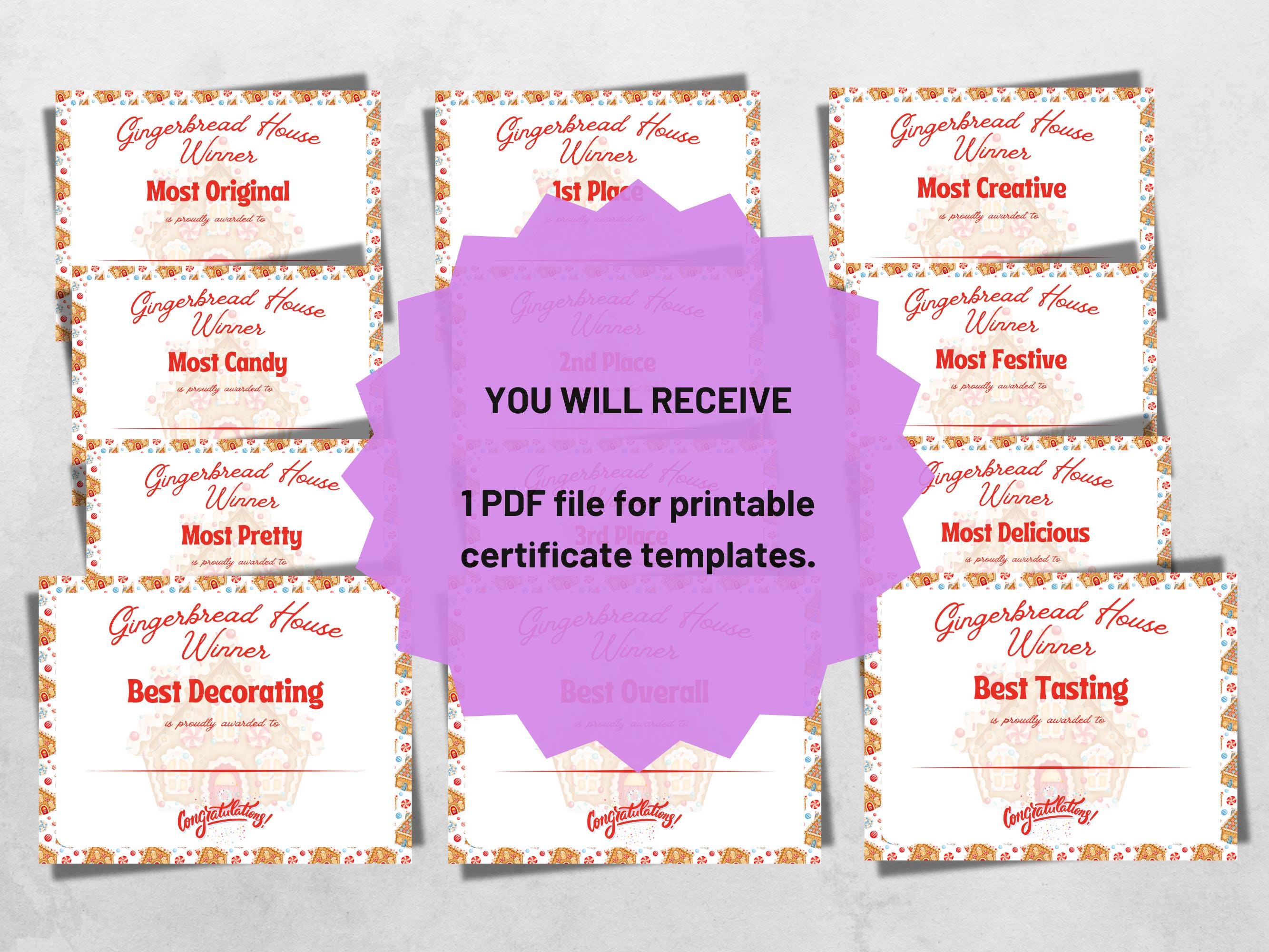 Printable Gingerbread House Awards Certificate, Christmas Cookie ...