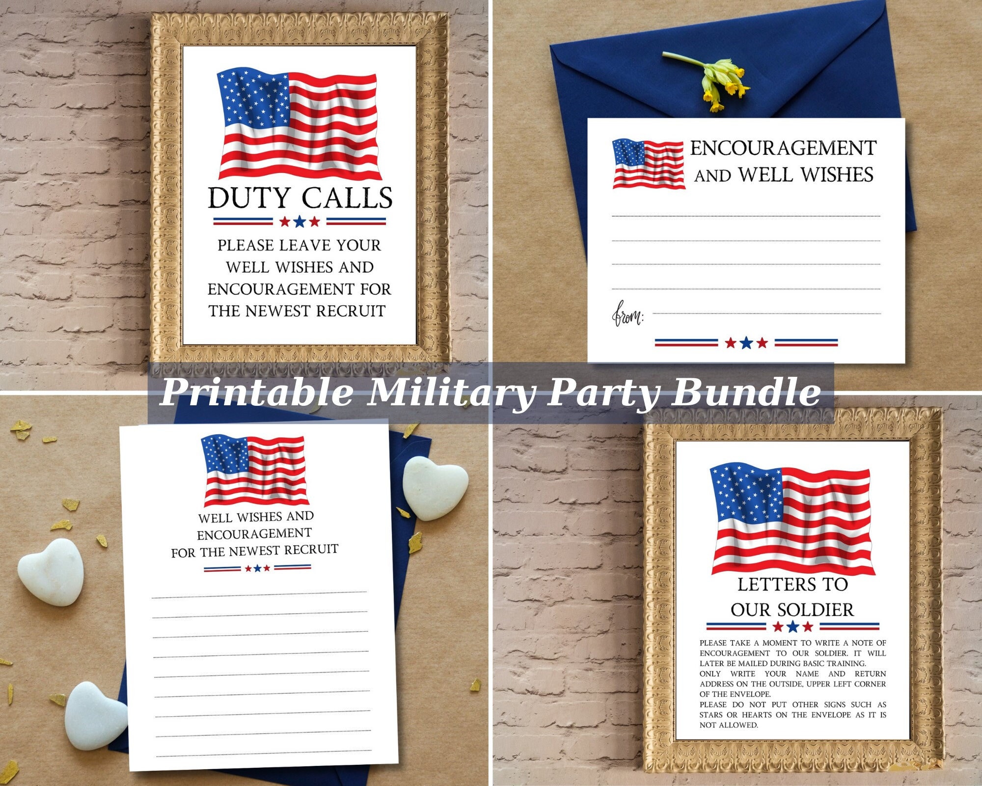 Printable Military Party Bundle USA Flag Military Decor Pack Letters to ...