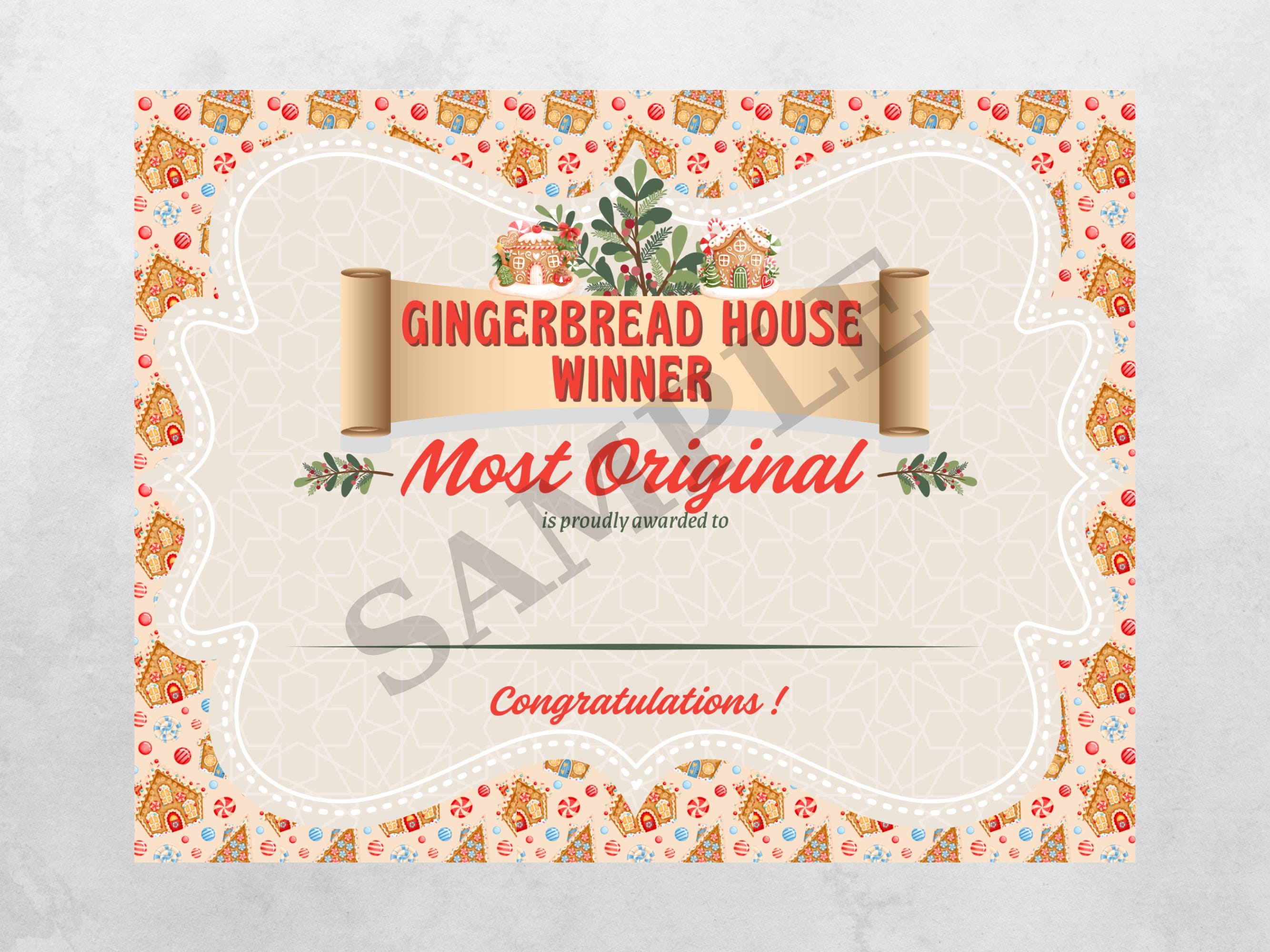 Printable Gingerbread House Awards Certificate, Best Gingerbread House ...