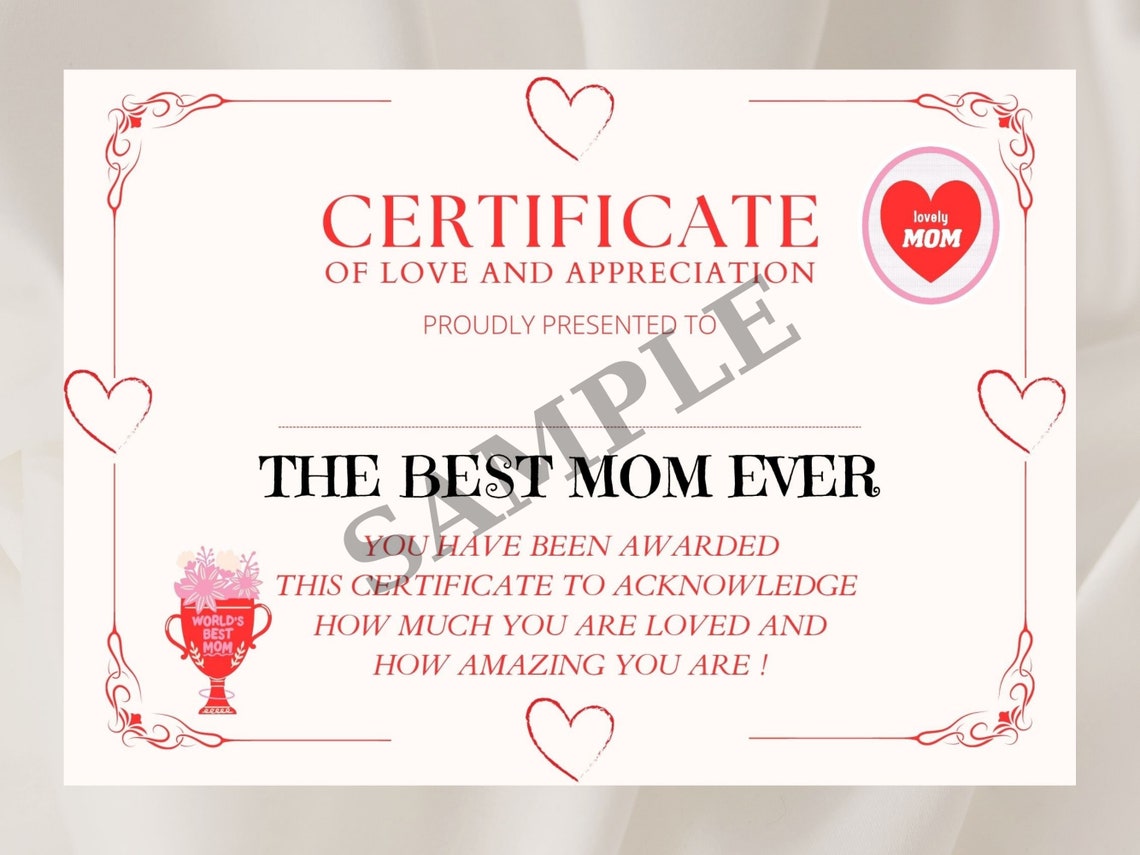 Best Mom Ever Printable Recognition Certificate, Mom Appreciation ...