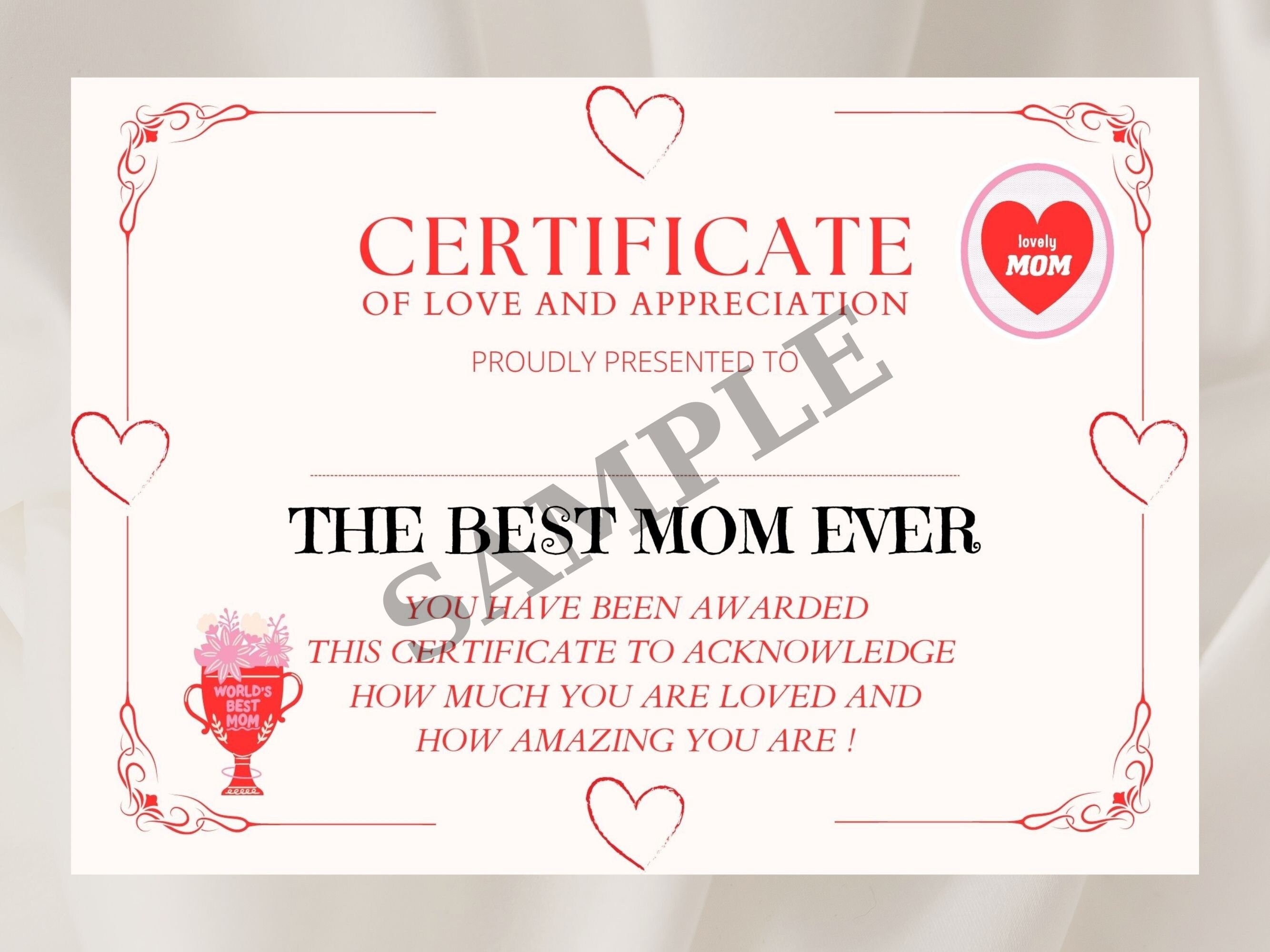 Best Mom Ever Printable Recognition Certificate, Mom Appreciation ...