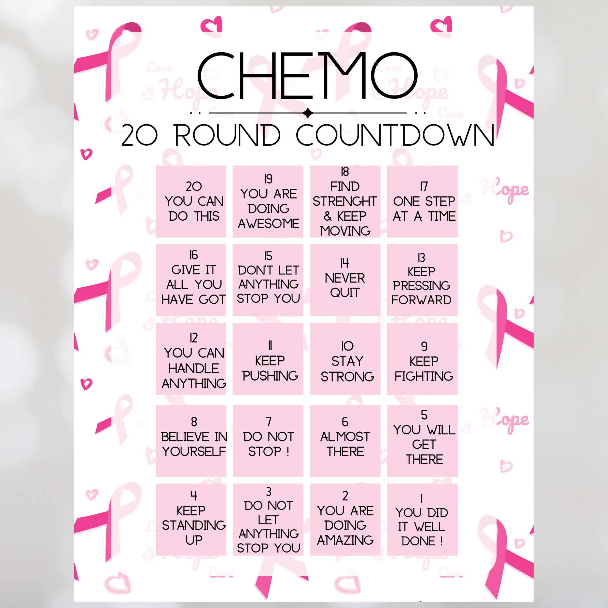 Breast Cancer Chemo Tracker, 20 Round Countdown (digital Download) - Etsy