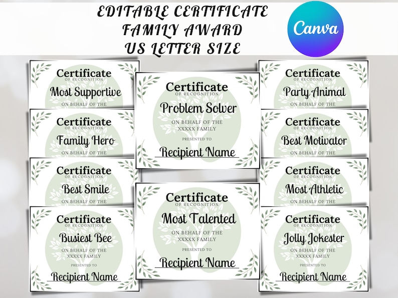 Family Reunion Awards Certificate Template, Funny Printable Prize ...