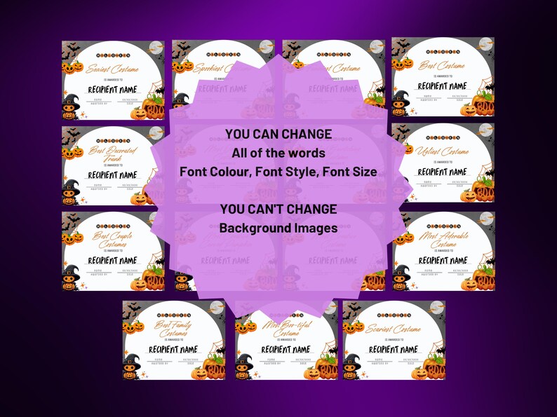 Editable Halloween Costume Award Certificate, Trick or Treat Costume ...