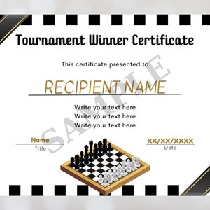 Editable Chess Tournament Winner Award Certificate, Chess Appreciation ...
