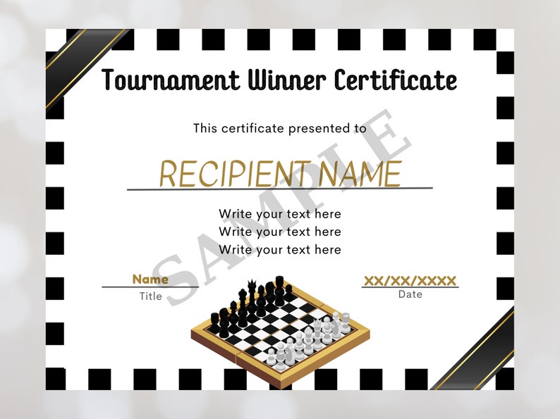 Editable Chess Tournament Winner Award Certificate, Chess Appreciation ...