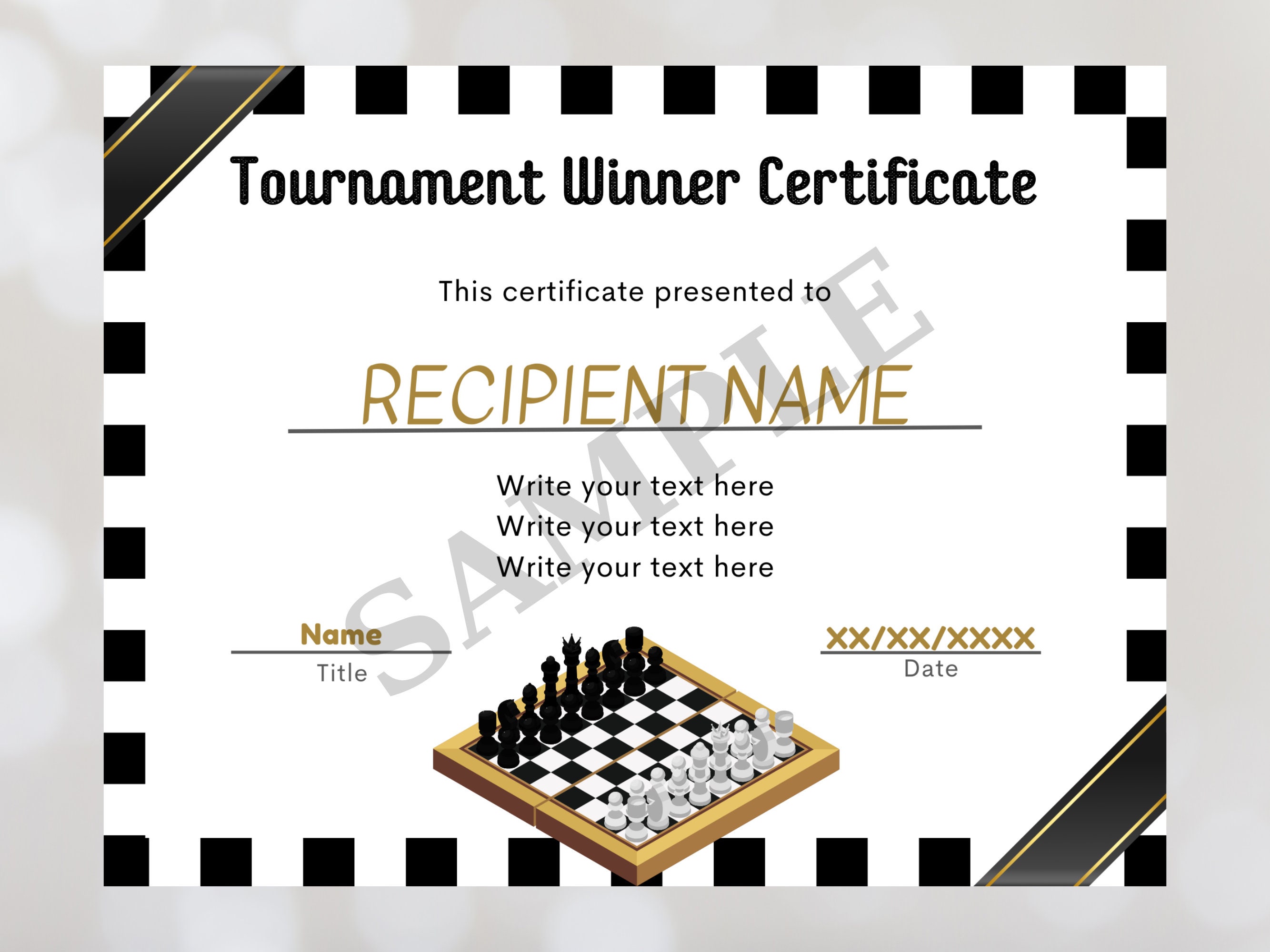 Editable Chess Tournament Winner Award Certificate, Chess Appreciation ...