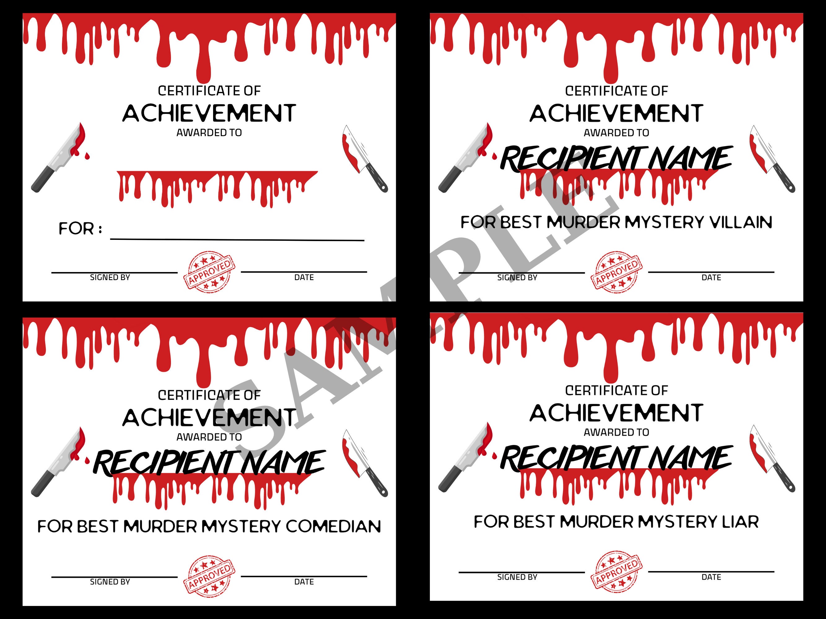 Editable Murder Mystery Award Certificate, Printable Achievement ...