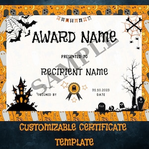 Editable Halloween Costume Award Certificate, Trick or Treat Costume ...