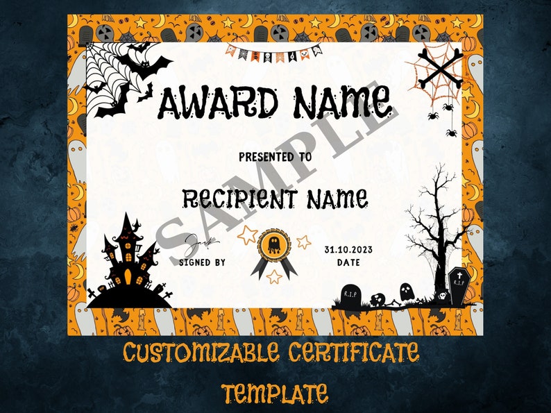 Editable Halloween Costume Award Certificate, Trick or Treat Costume ...