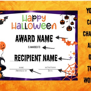 Editable Halloween Costume Award Certificate, Trick or Treat Costume ...