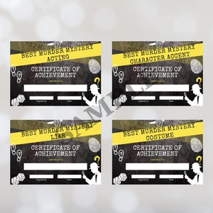 Murder Mystery Award Printable Certificate, Crime Scene Achievement ...
