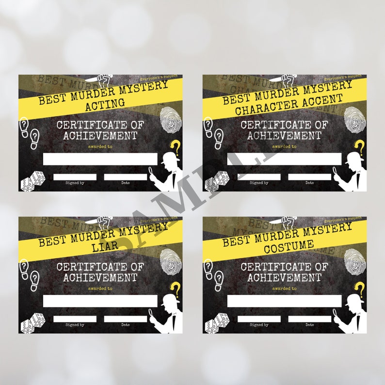 Murder Mystery Award Certificates, Game Night Prizes (printable) - Etsy