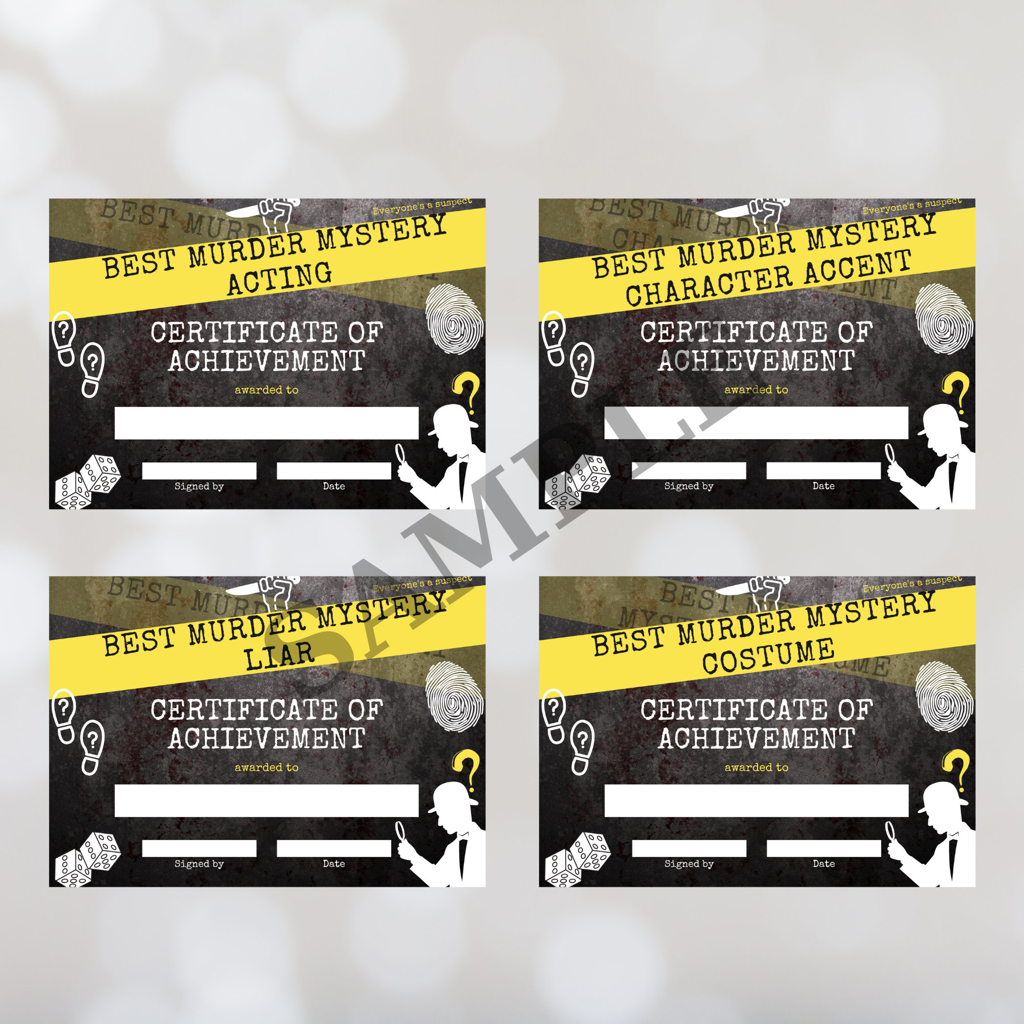 Murder Mystery Award Printable Certificate, Crime Scene Achievement ...