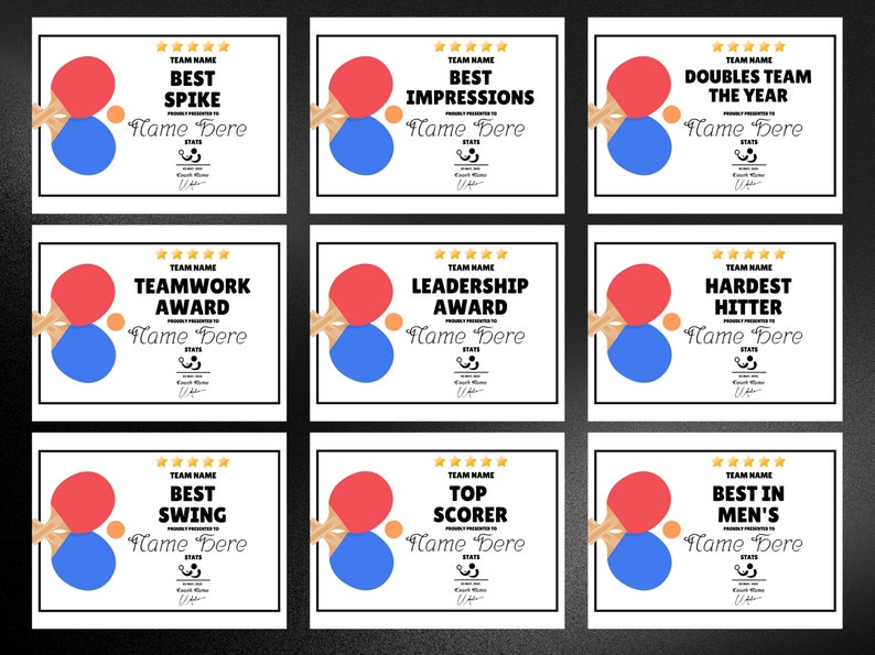 Editable Table Tennis Award Certificate, Sports Champion (digital ...