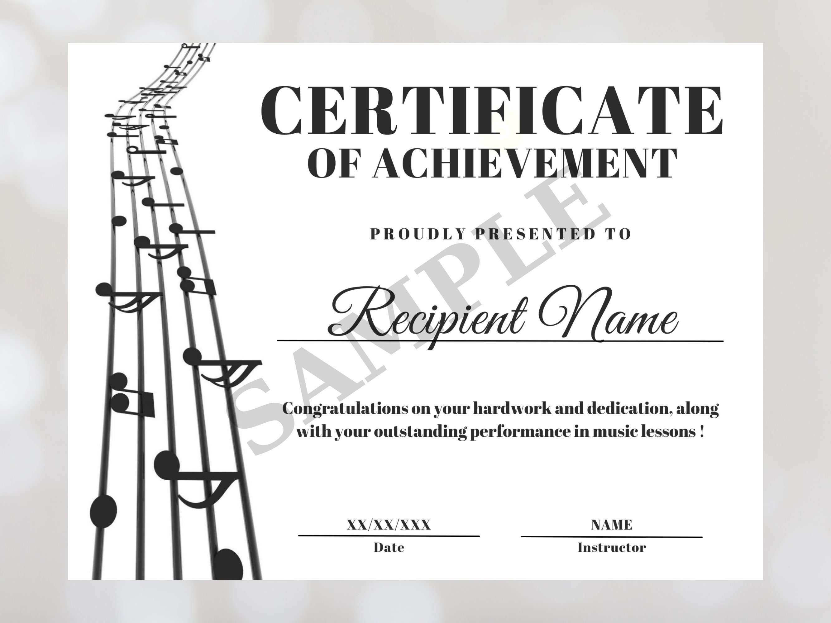 Music Achievement Editable Award Certificate Template, Personalized ...