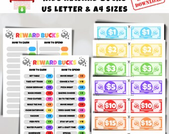 Pastel Editable Kids Reward Chart With Reward Bucks, Reward Bucks for ...