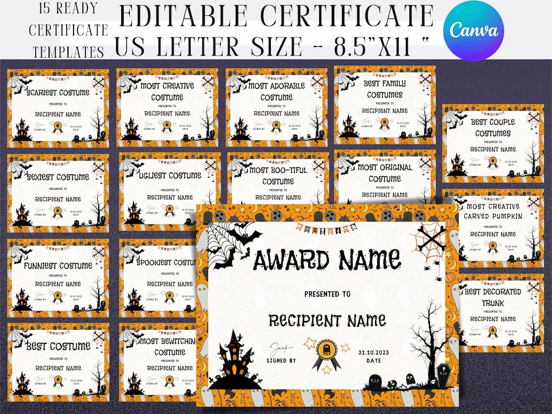 Editable Halloween Costume Award Certificate, Trick or Treat Costume ...
