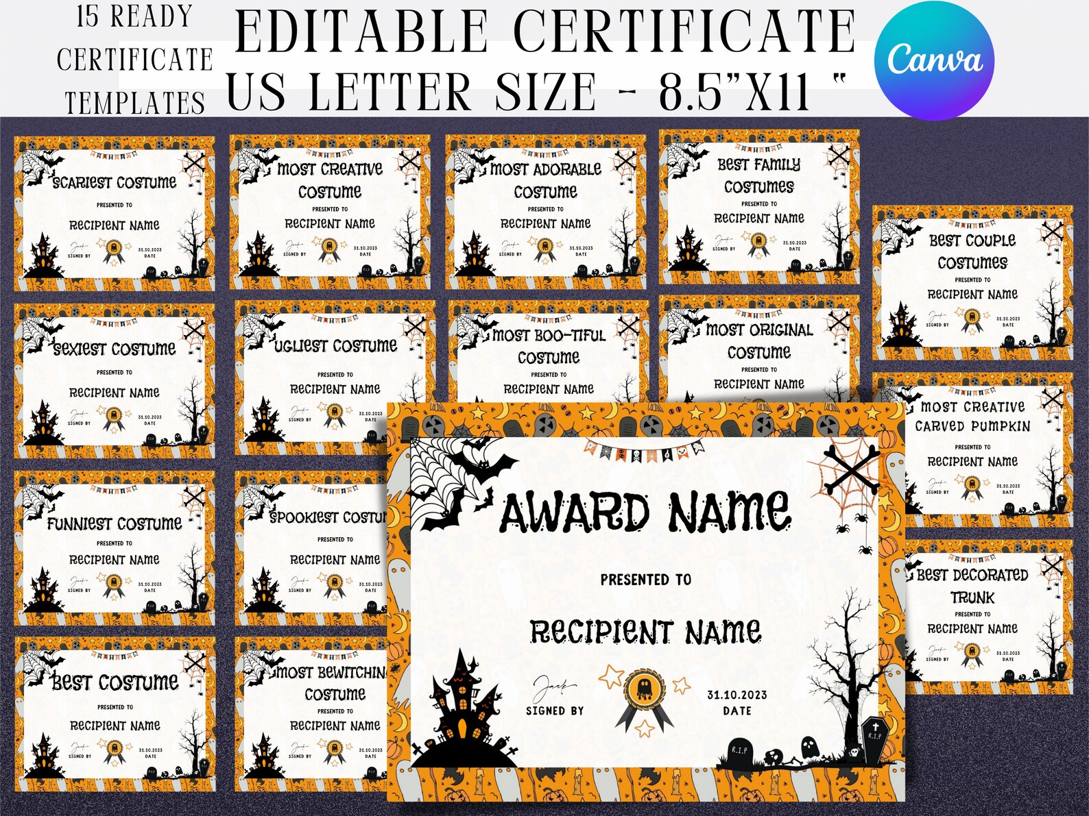 Editable Halloween Costume Award Certificate (digital Download) - Etsy