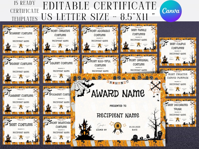 Editable Halloween Costume Award Certificate, Trick or Treat Costume ...
