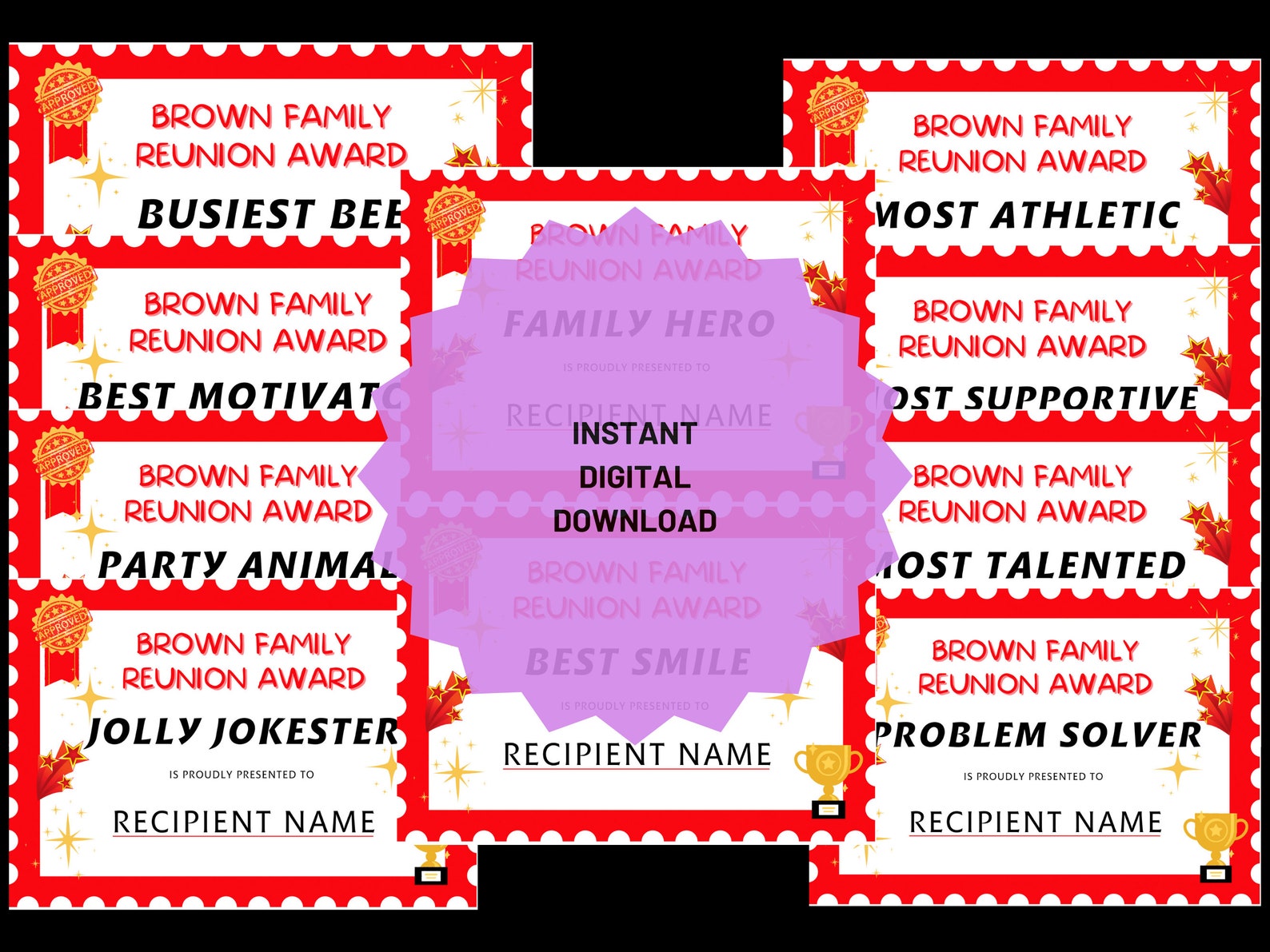 Family Reunion Awards Certificate Editable Bundle, Customizable Family ...