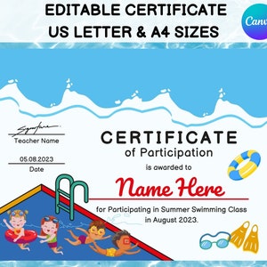 Badminton Player Award Certificate Editable Template, Printable Sports Participation Recognition ...