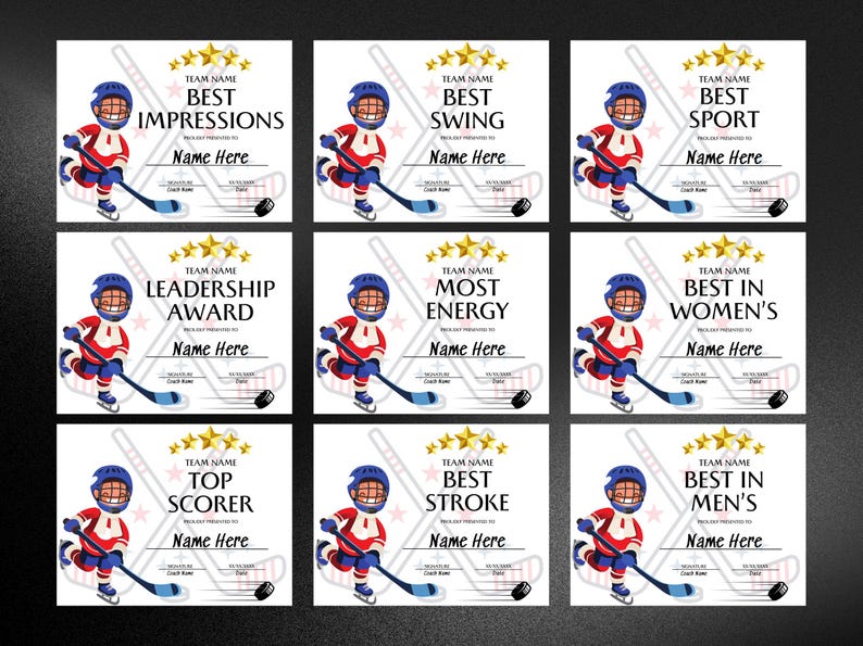 Editable Ice Hockey Award Kids Certificate Template, Best Player Best ...