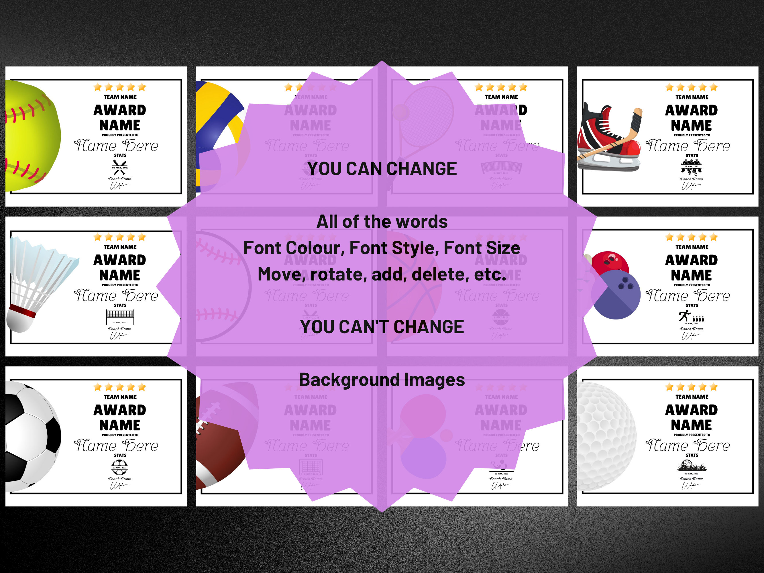 Sports Award Certificates Bundle Editable Template, Team Sports Player ...