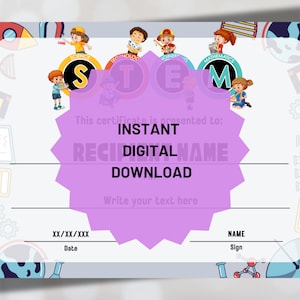 STEM Certificate Editable Canva Template, Printable Kids Award ...