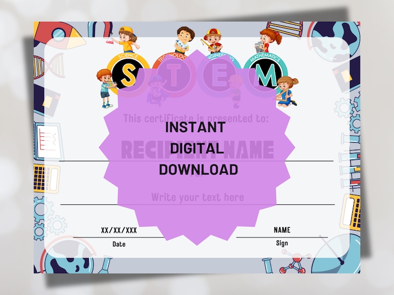 STEM Certificate Editable Canva Template, Printable Kids Award ...