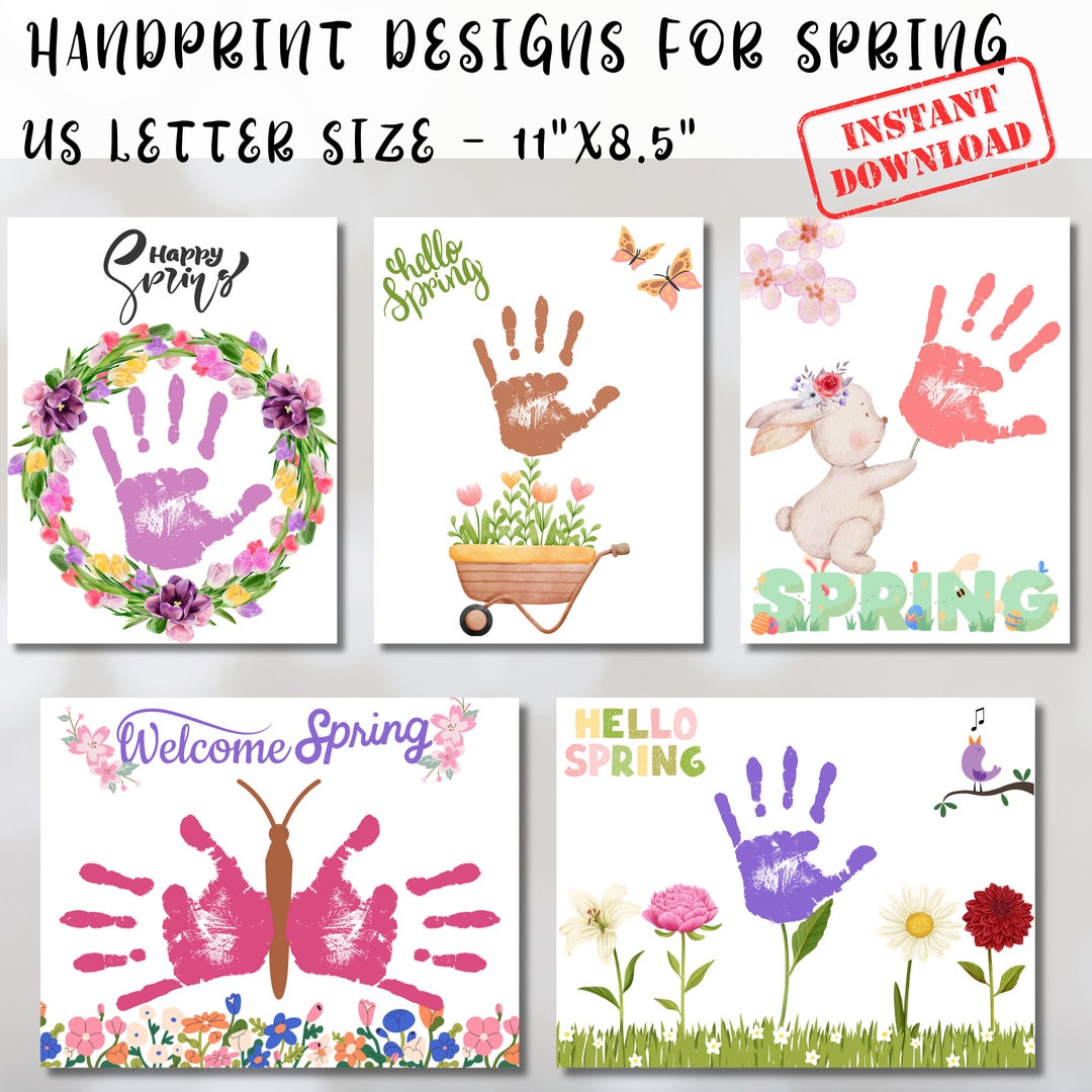 Spring Handprint Set, Baby Toddler Keepsake, Printable Kids Memory ...