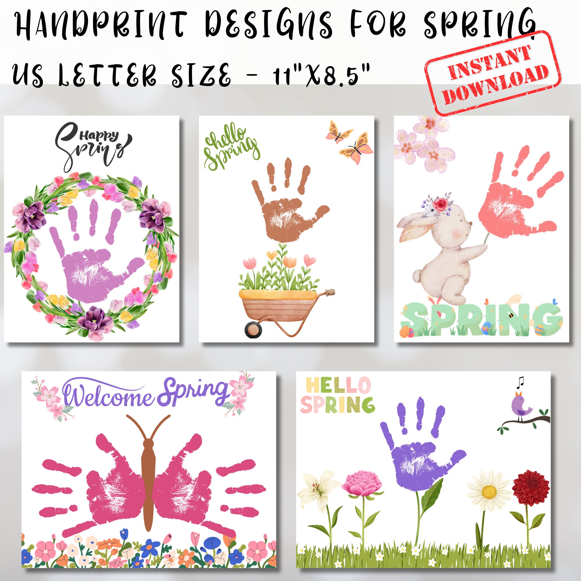 Spring Handprint Set, Baby Toddler Keepsake, Printable Kids Memory ...