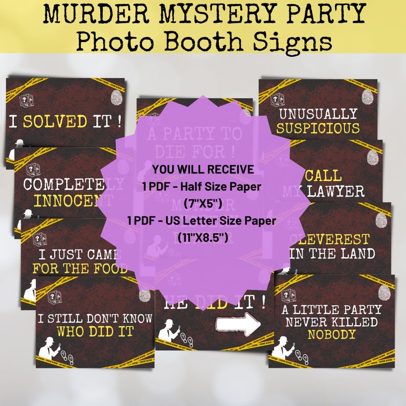 Murder Mystery Photo Booth Signs, Dinner Party Game (PDF) - Etsy