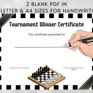 Editable Chess Tournament Winner Award Certificate, Chess Appreciation ...