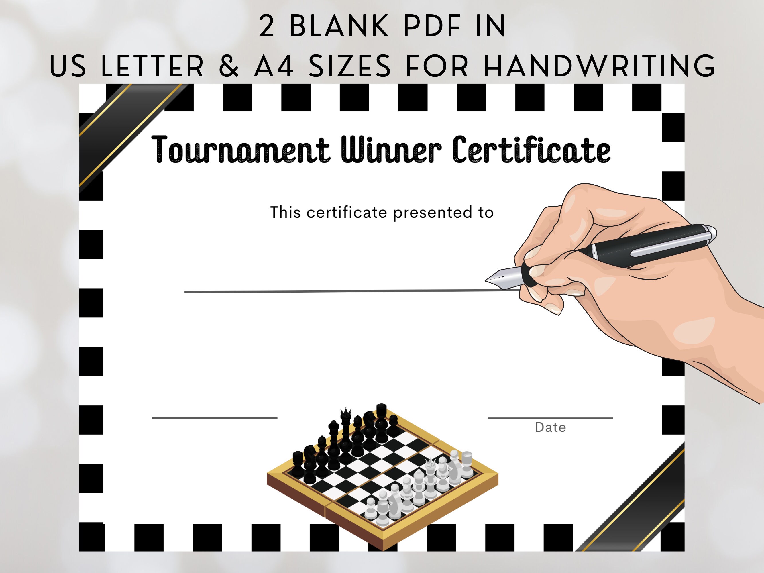 Editable Chess Tournament Winner Certificate Template (PDF) - Etsy